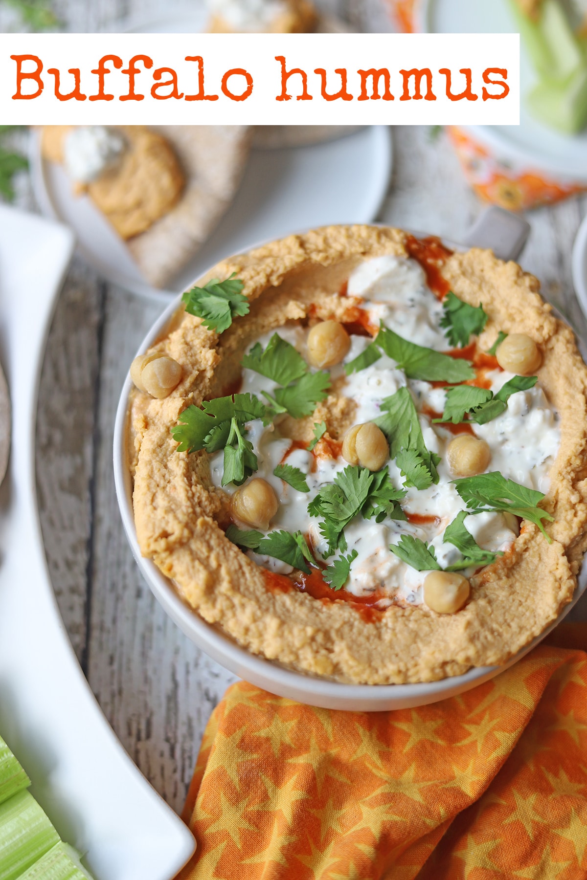 Buffalo hummus with vegan blue cheese - Cadry's Kitchen