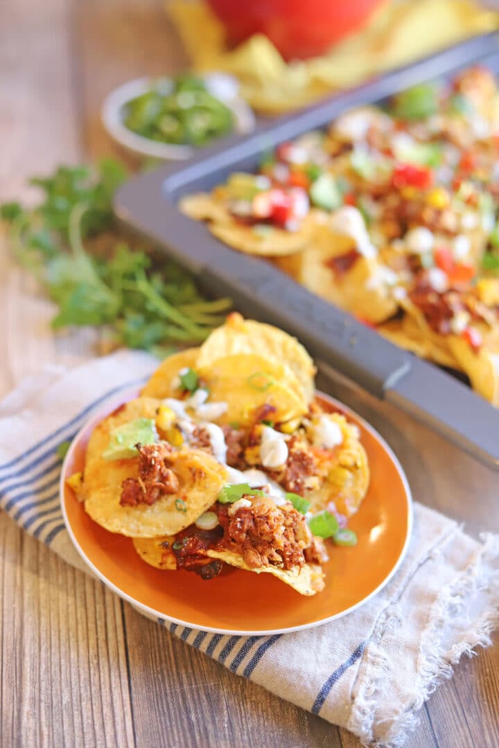 Sheet pan barbecue jackfruit nachos - Cadry's Kitchen