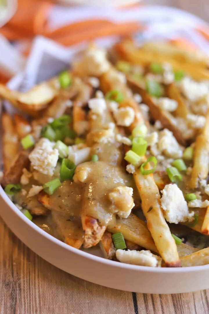 Vegan poutine with gravy & almond feta - Cadry's Kitchen