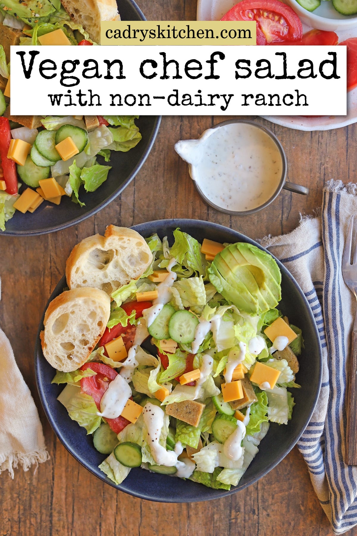 Vegan chef salad with seitan & avocado - Cadry's Kitchen