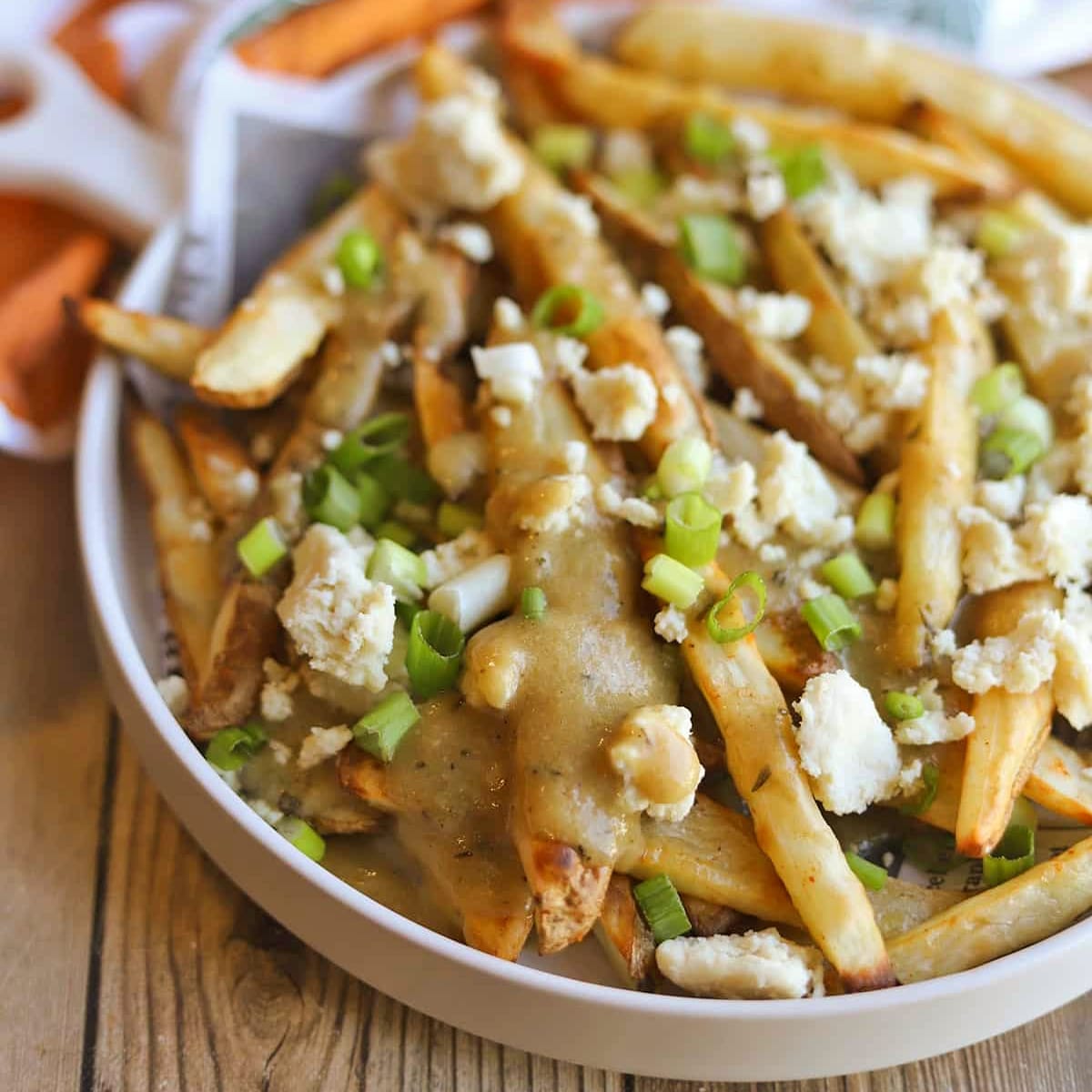 Vegan poutine with gravy & almond feta - Cadry's Kitchen